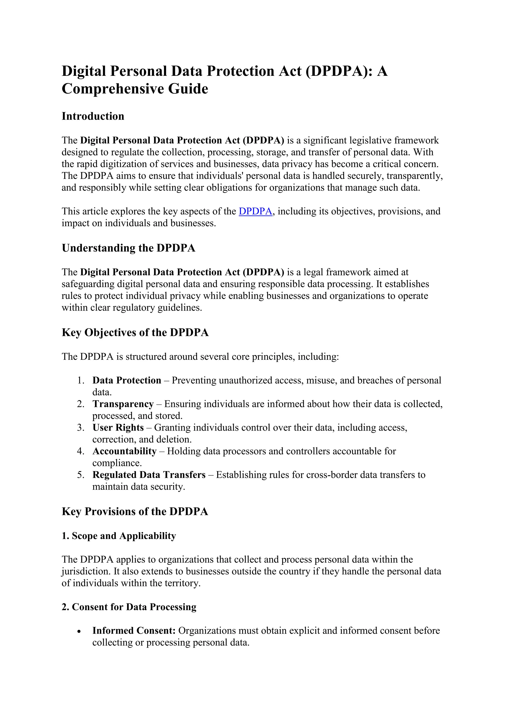 Digital Personal Data Protection Act - DPDPA | PDF
