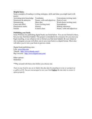 Digital poetry book assignment | DOC