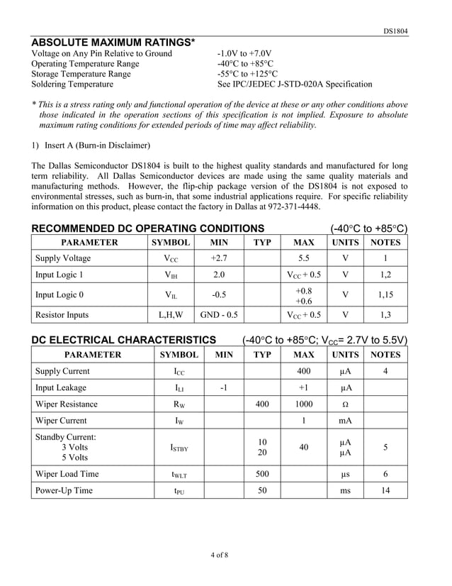 Digital potentiometer ds1804 010+ | PDF