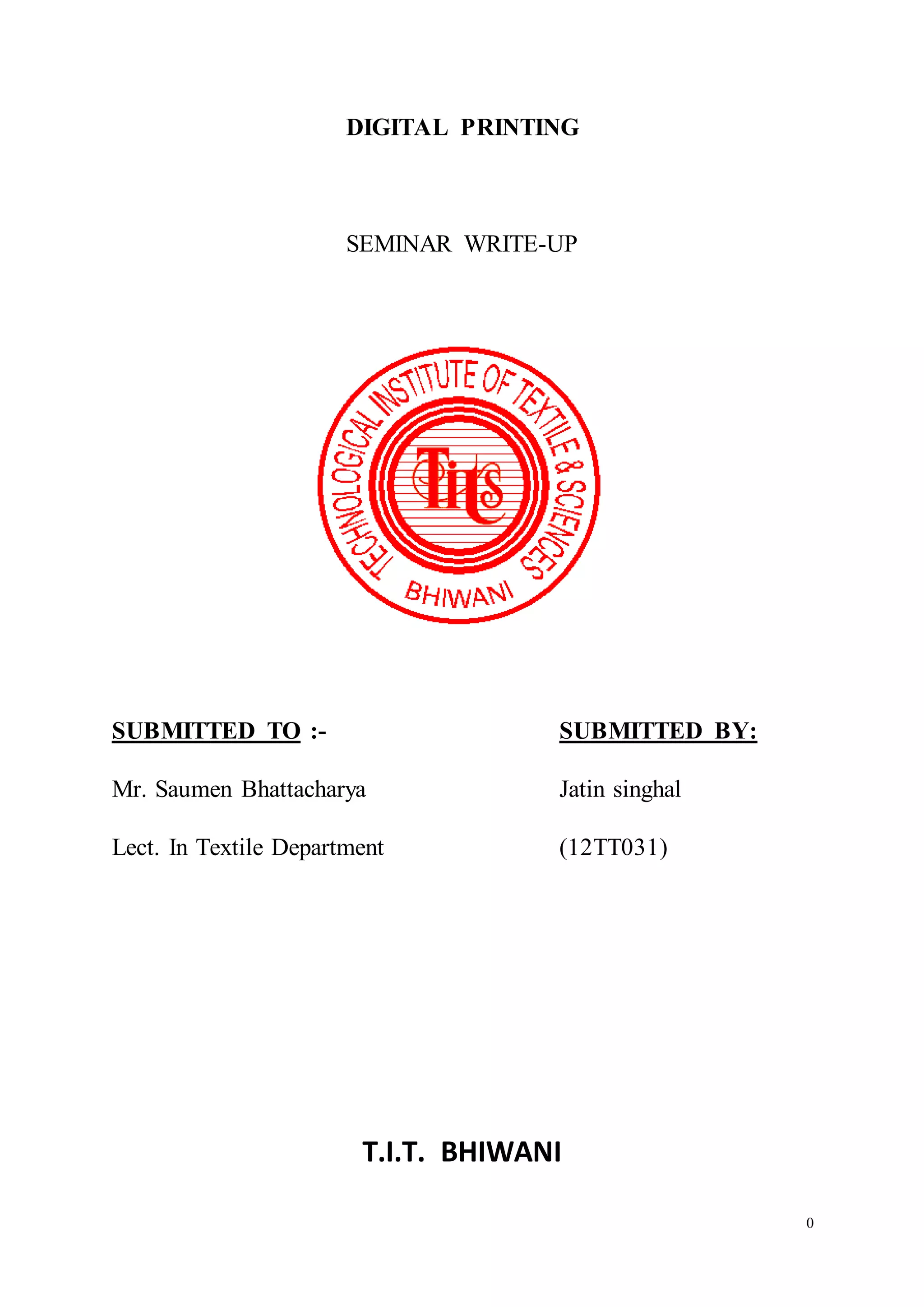 Digital printing write up (jatin singhal, 12tt031) | PDF