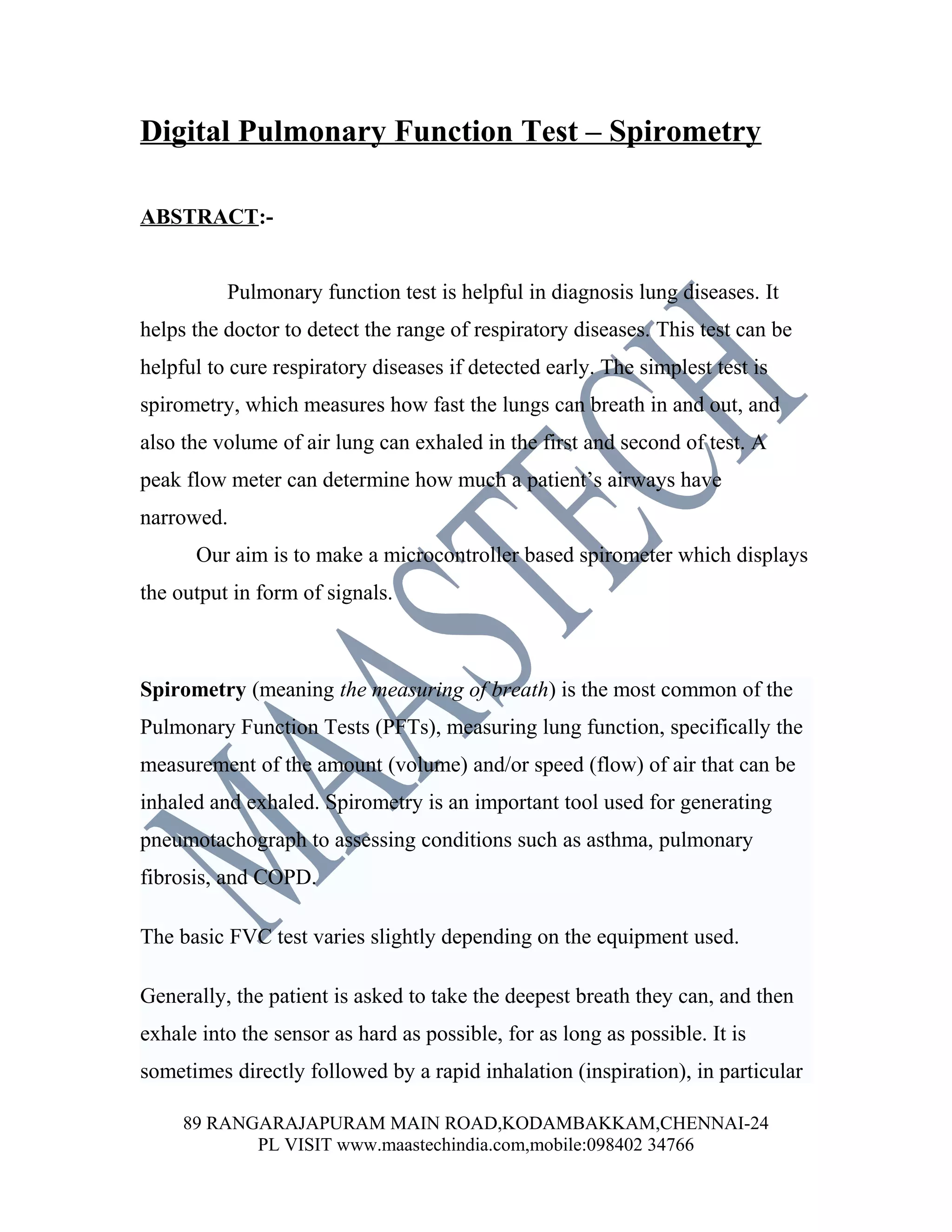 FINAL YEAR PROJECTS BIOMEDICAL/ECE-Digital pulmonary function test ...