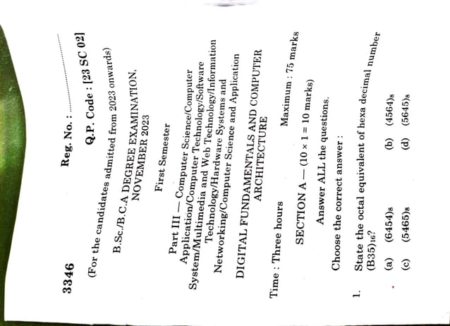 Digital Old Question Paper for Reference (Bharathiyar University) | PDF