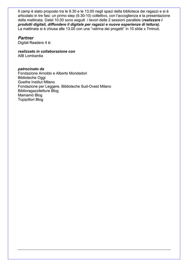 DIGITAL READERS 4: IL PROGETTO | PDF