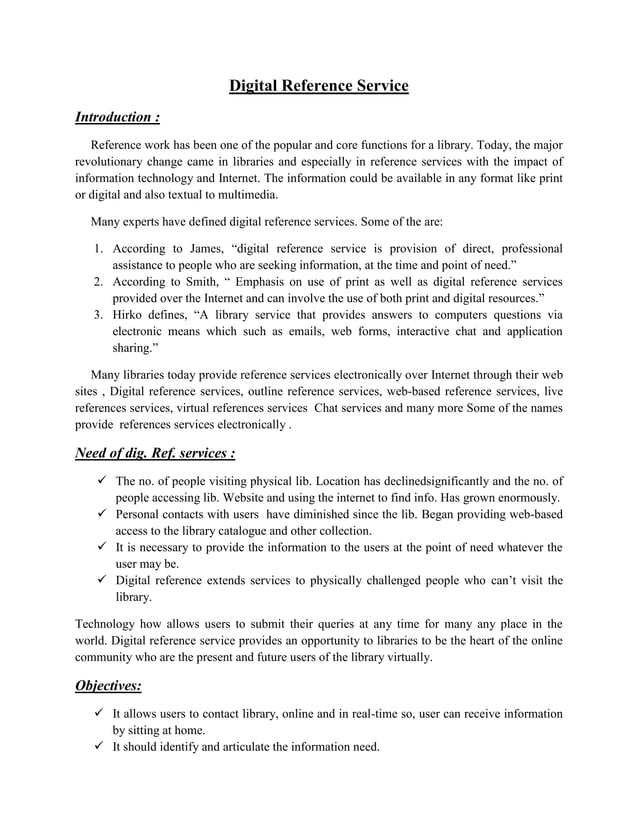 Digital Reference Service in Library