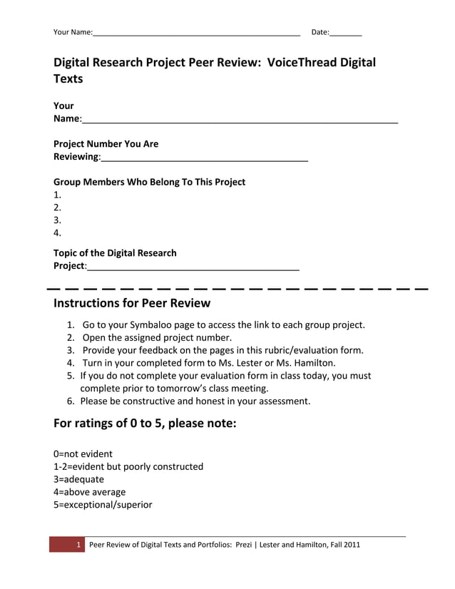 Digital research project peer review form media 21 fall 2011 voice ...