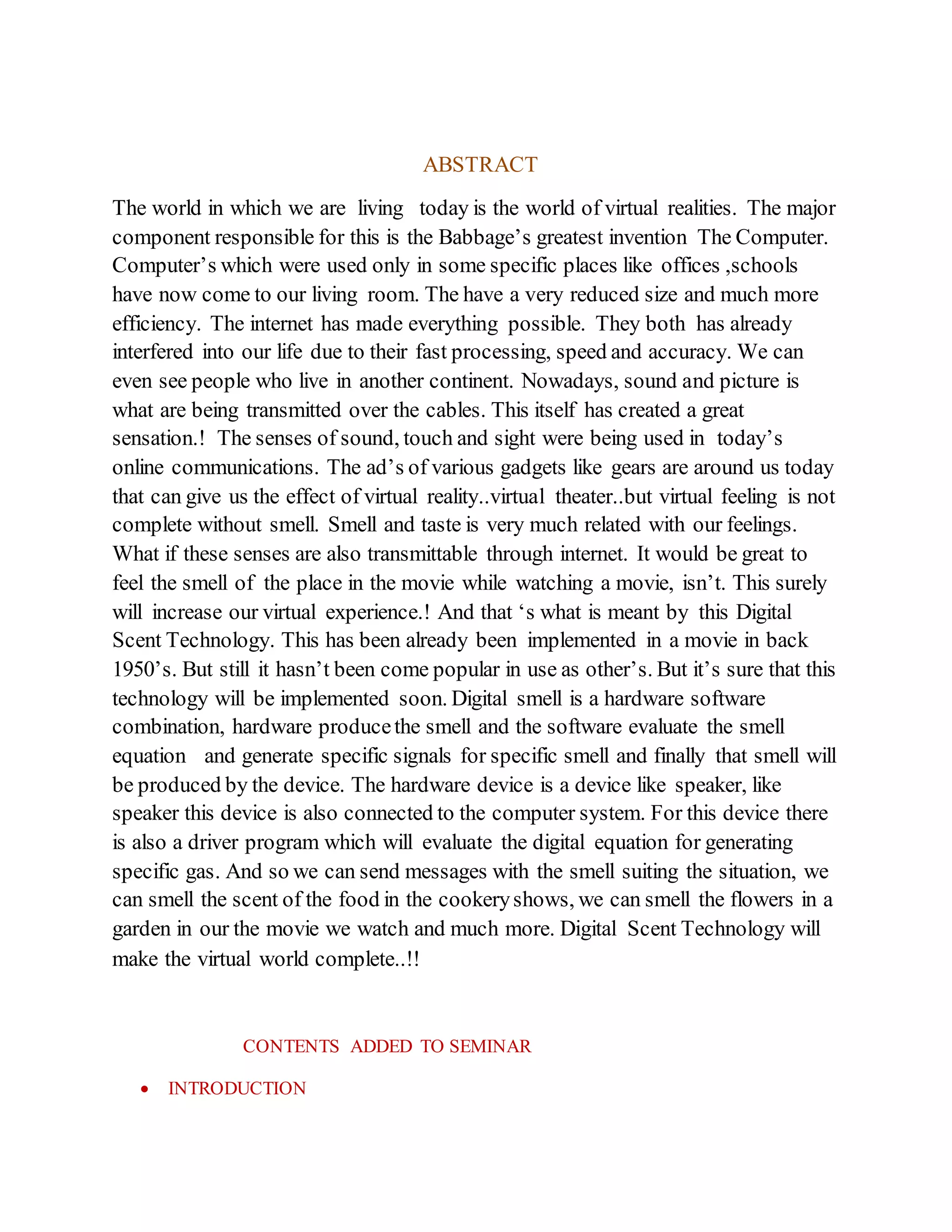 Digital scent technology abstract | DOCX