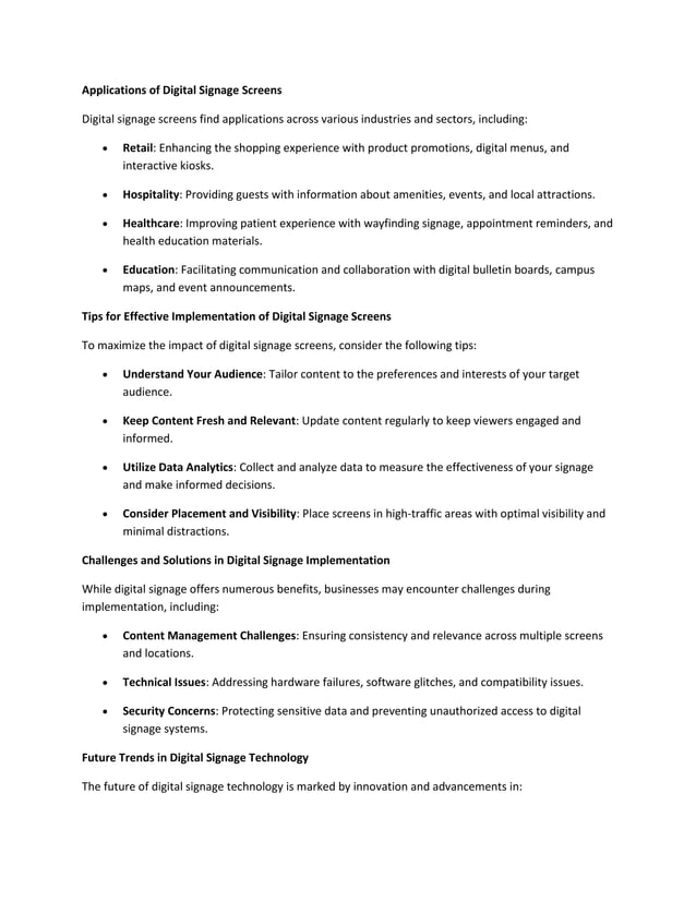 Digital Signage Screen: Revolutionizing Visual Communication in the ...