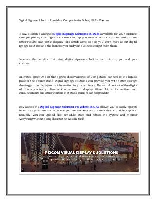 Digital Signage Solution Providers, Suppliers in Dubai, UAE - Pixcom