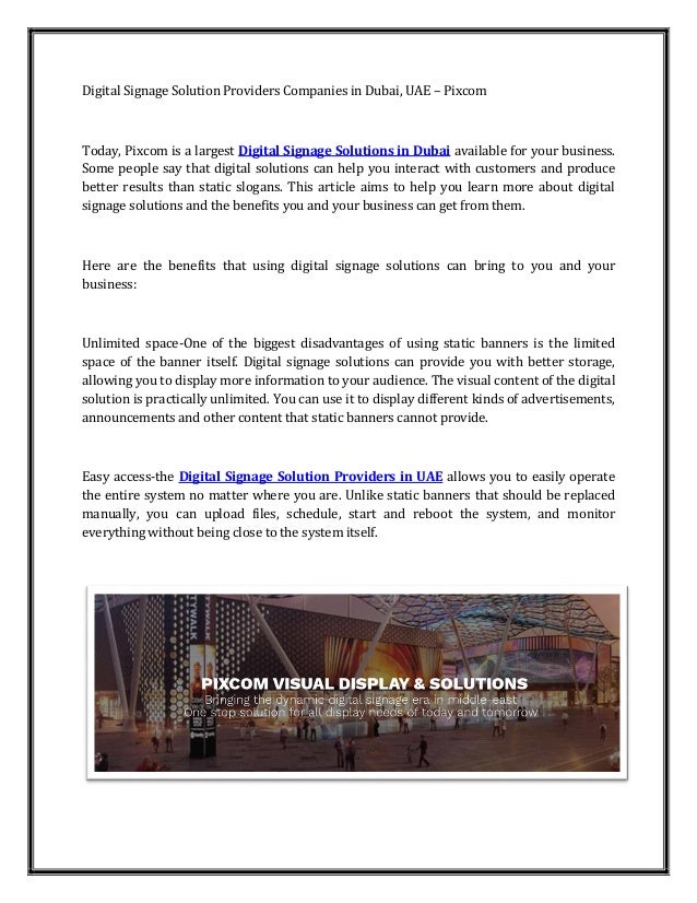 Digital Signage Solution Providers, Suppliers in Dubai, UAE - Pixcom