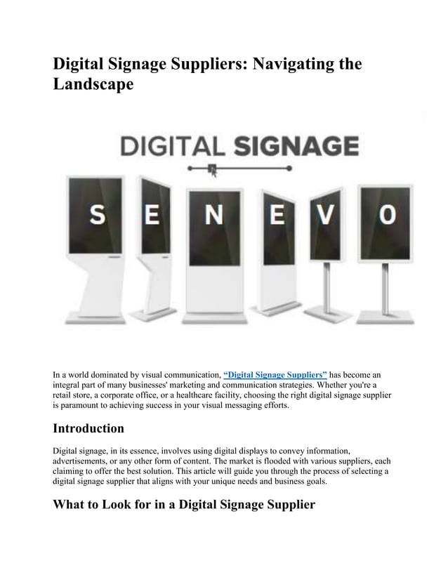 Digital Signage Suppliers: Navigating the Landscape | PDF