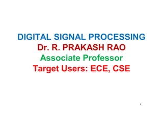 Digital Signal Processing by Dr. R. Prakash Rao | DOCX