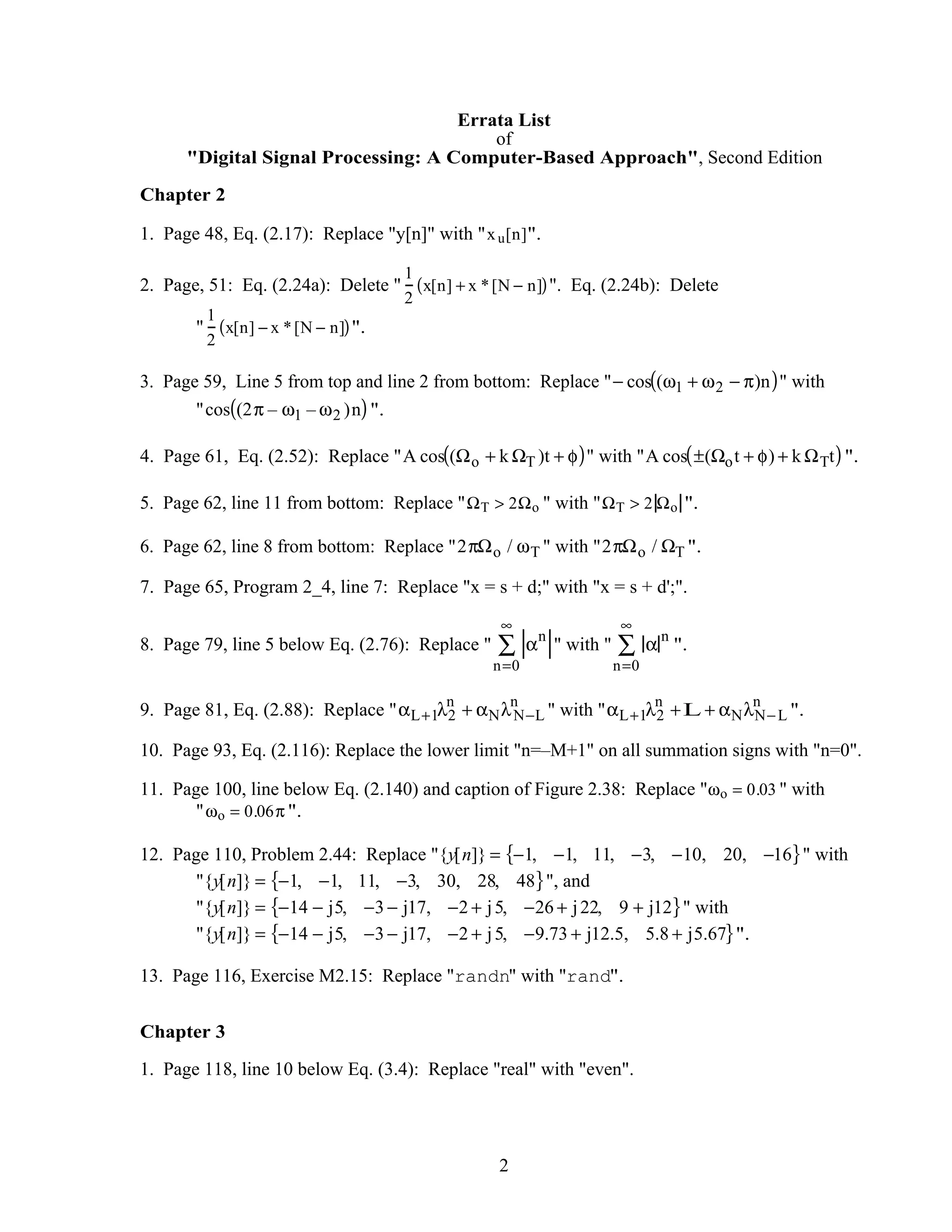 Digital signal processing (2nd ed) (mitra) solution manual | PDF
