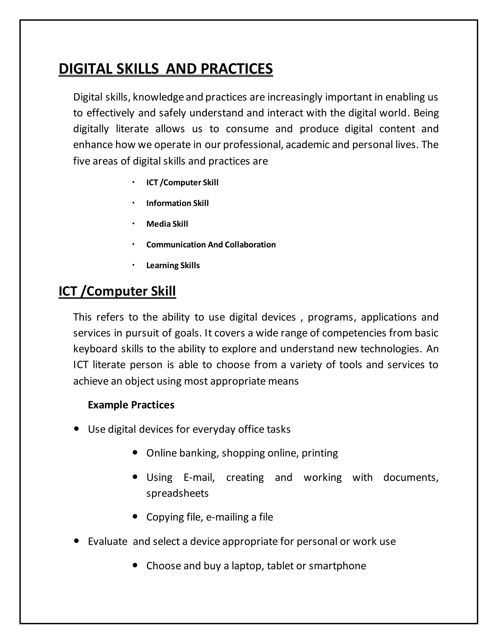 Digital skills and practices | DOCX | Internet for Beginners | Internet