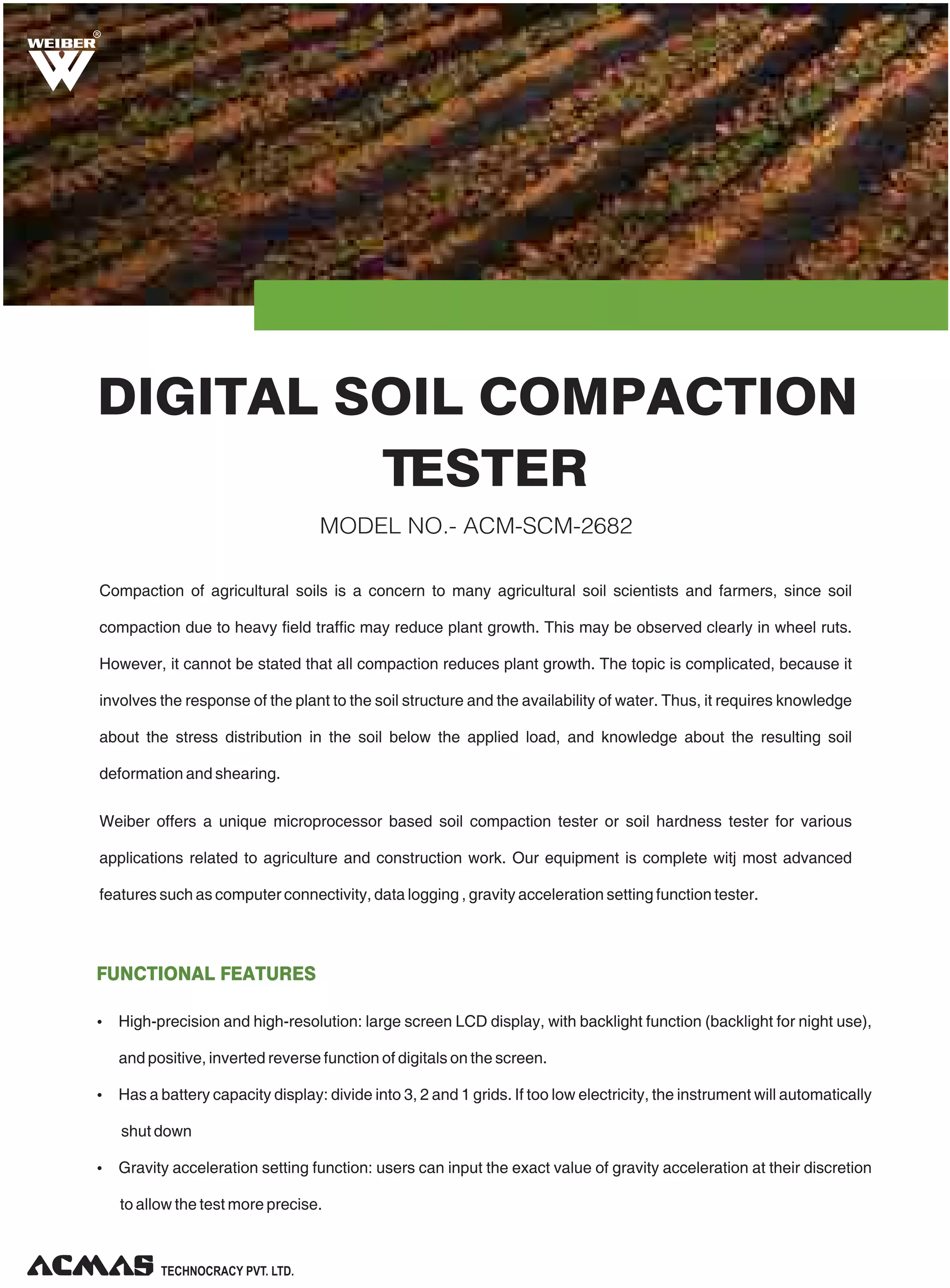 Digital Soil Compaction Tester by ACMAS Technologies Pvt Ltd. | PDF