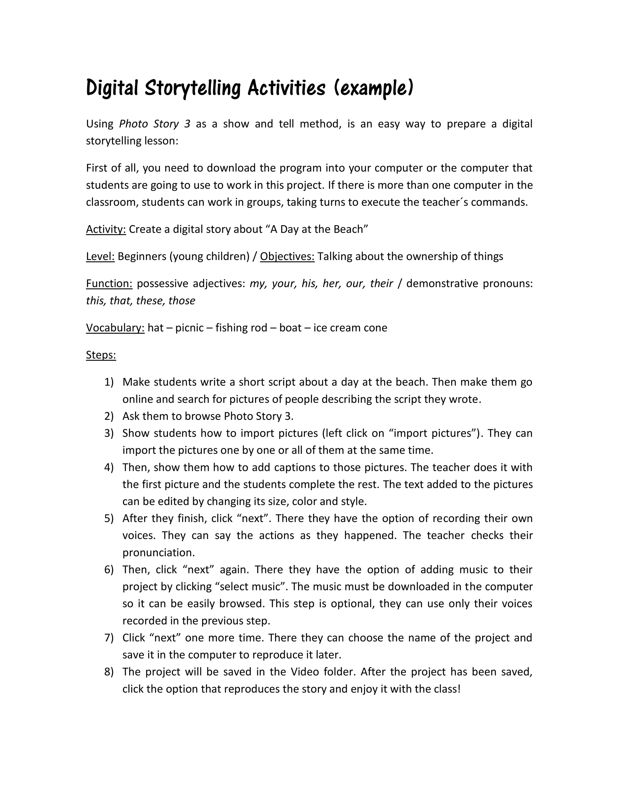 Digital storytelling activities | PDF