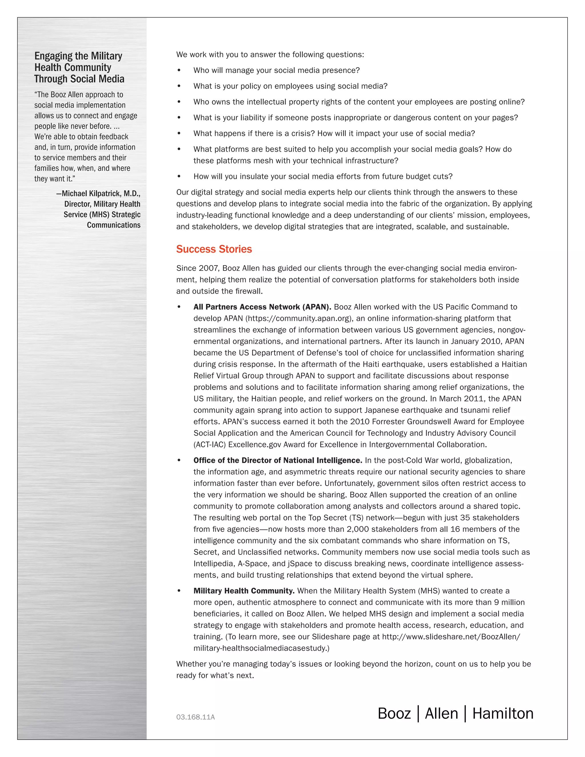 Digital Strategy & Social Media Fact Sheet - Booz Allen | PDF