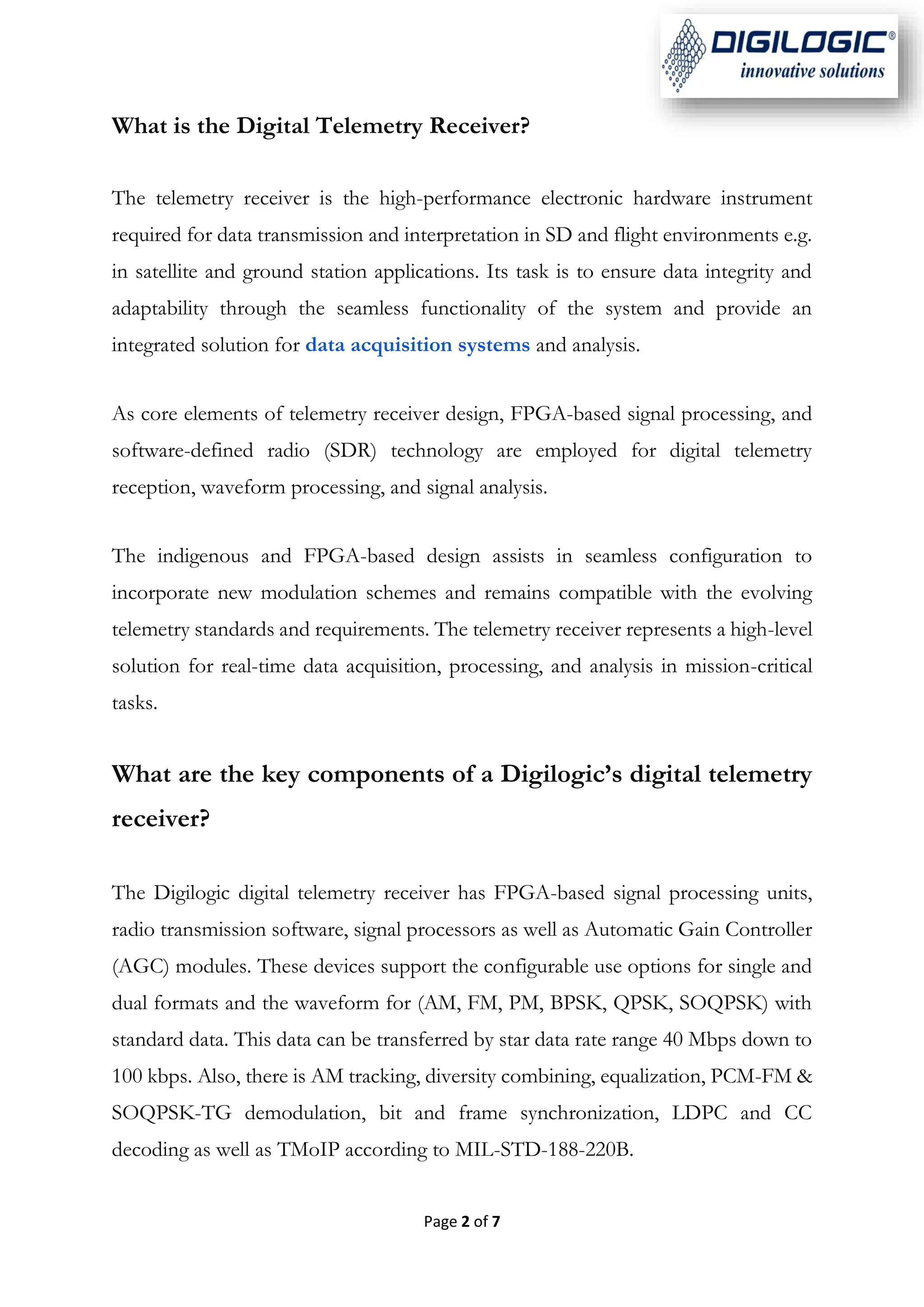 Telemetry Receiver from Digilogic Systems | PDF