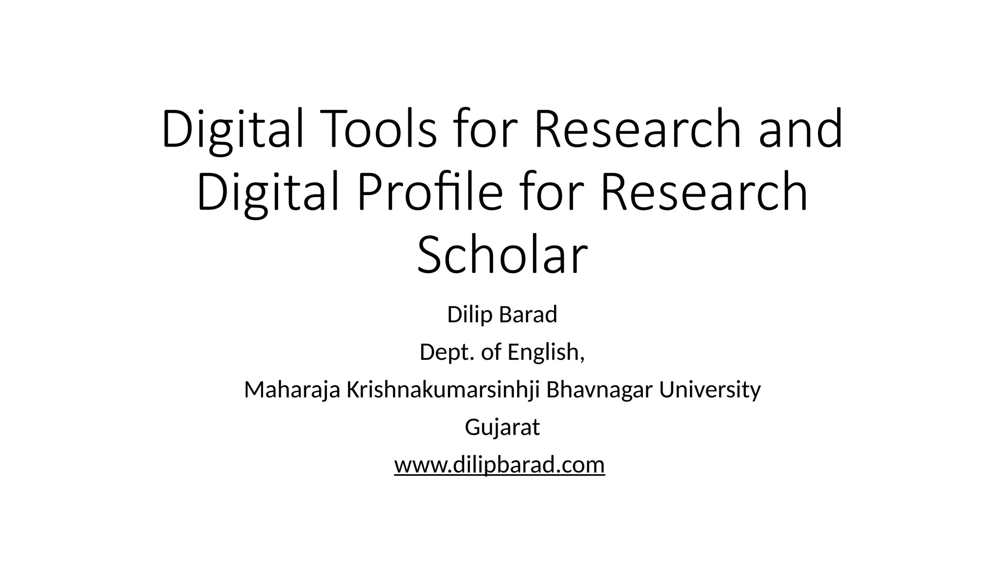 Digital Tools for Research and Researcher Profile | PPTX