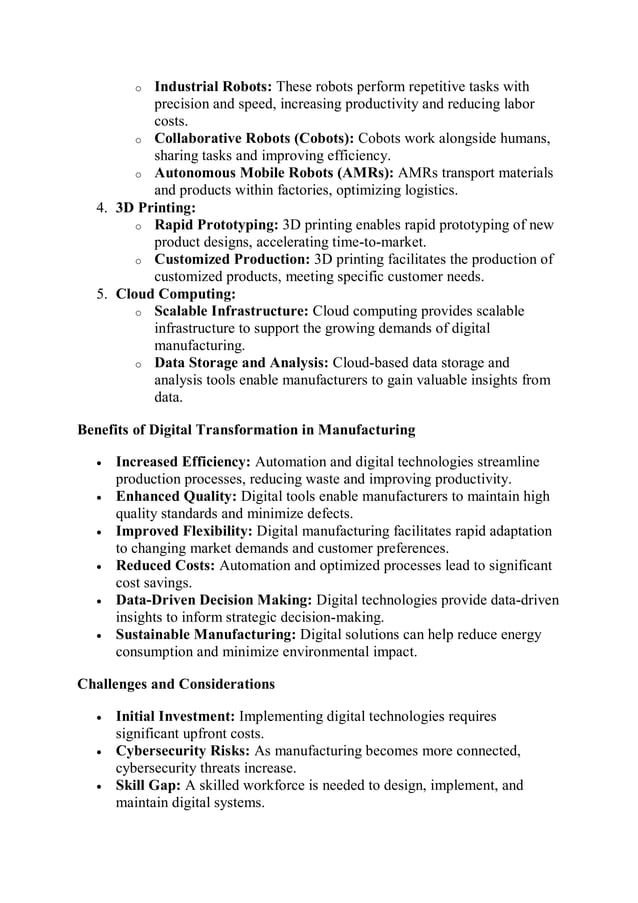 Digital Transformation: Revolutionizing the Manufacturing Industry | PDF