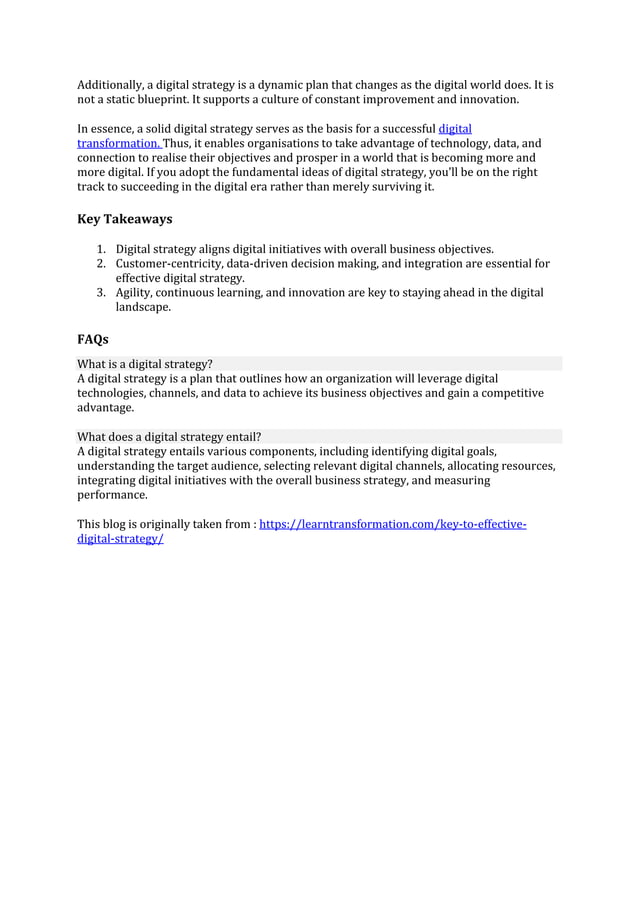 What does a digital strategy entail?- Learn Tranformation | PDF