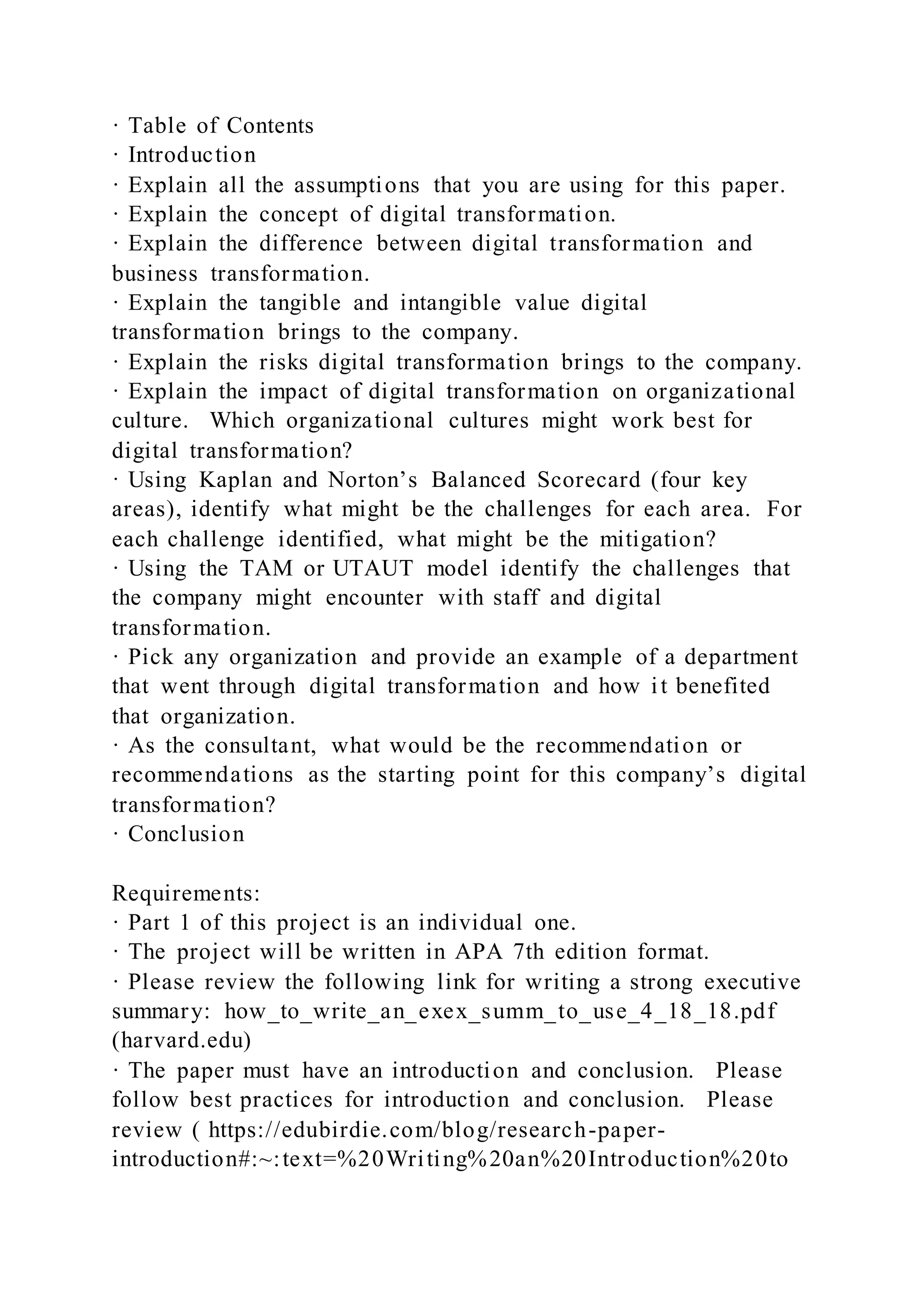 Digital Transformation – Part 1Assignment 1 – Part 1 Individual | DOCX