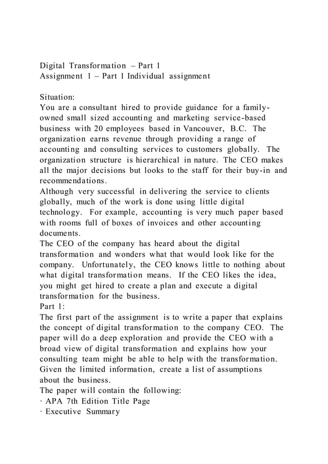 Digital Transformation – Part 1Assignment 1 – Part 1 Individual | DOCX | Business Accounting ...
