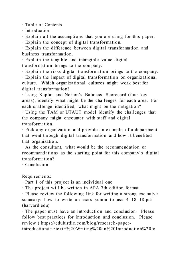 Digital Transformation – Part 1Assignment 1 – Part 1 Individual | DOCX | Business Accounting ...