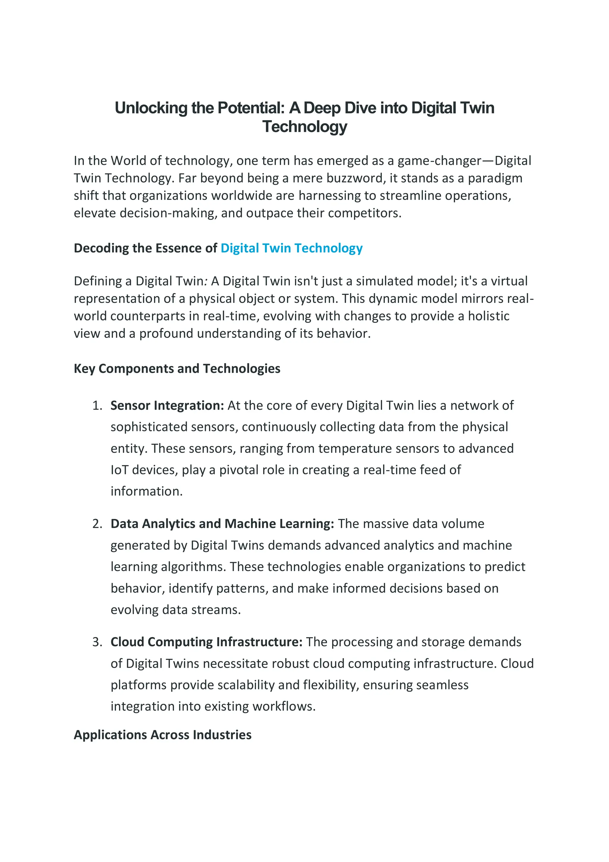 Unlocking the Potential: A Deep Dive into Digital Twin Technology | PDF