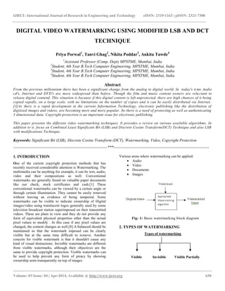 Digital video watermarking using modified lsb and dct technique | PDF