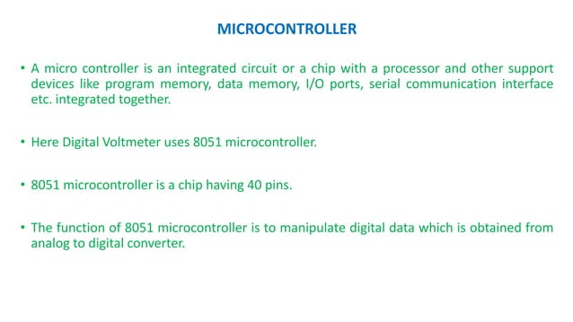 DIGITAL VOLTMETER USING 8051 MICROCONTROLLER | PPTX | Operating Systems | Computer Software and ...