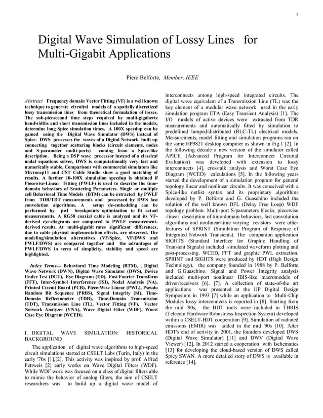 DIGITAL WAVE SIMULATION OF LOSSY LINES FOR MULTI-GIGABIT APPLICATION | PDF