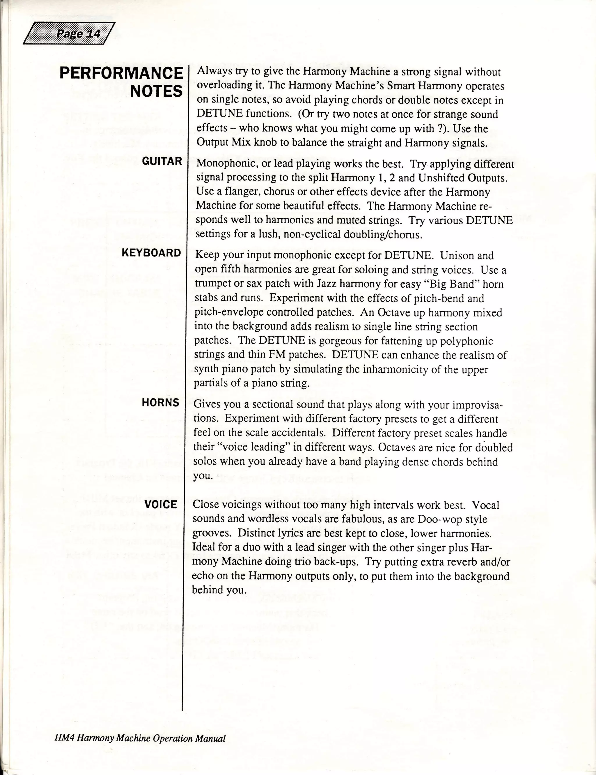 Digitech harmony machine HM4 operation manual | PDF