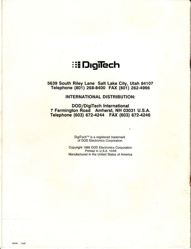 Digitech harmony machine HM4 operation manual | PDF | Digital Audio ...