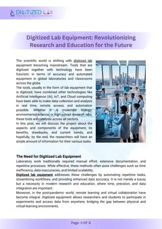 Digitized Lab Equipment Revolutionizing Research and Education for the ...