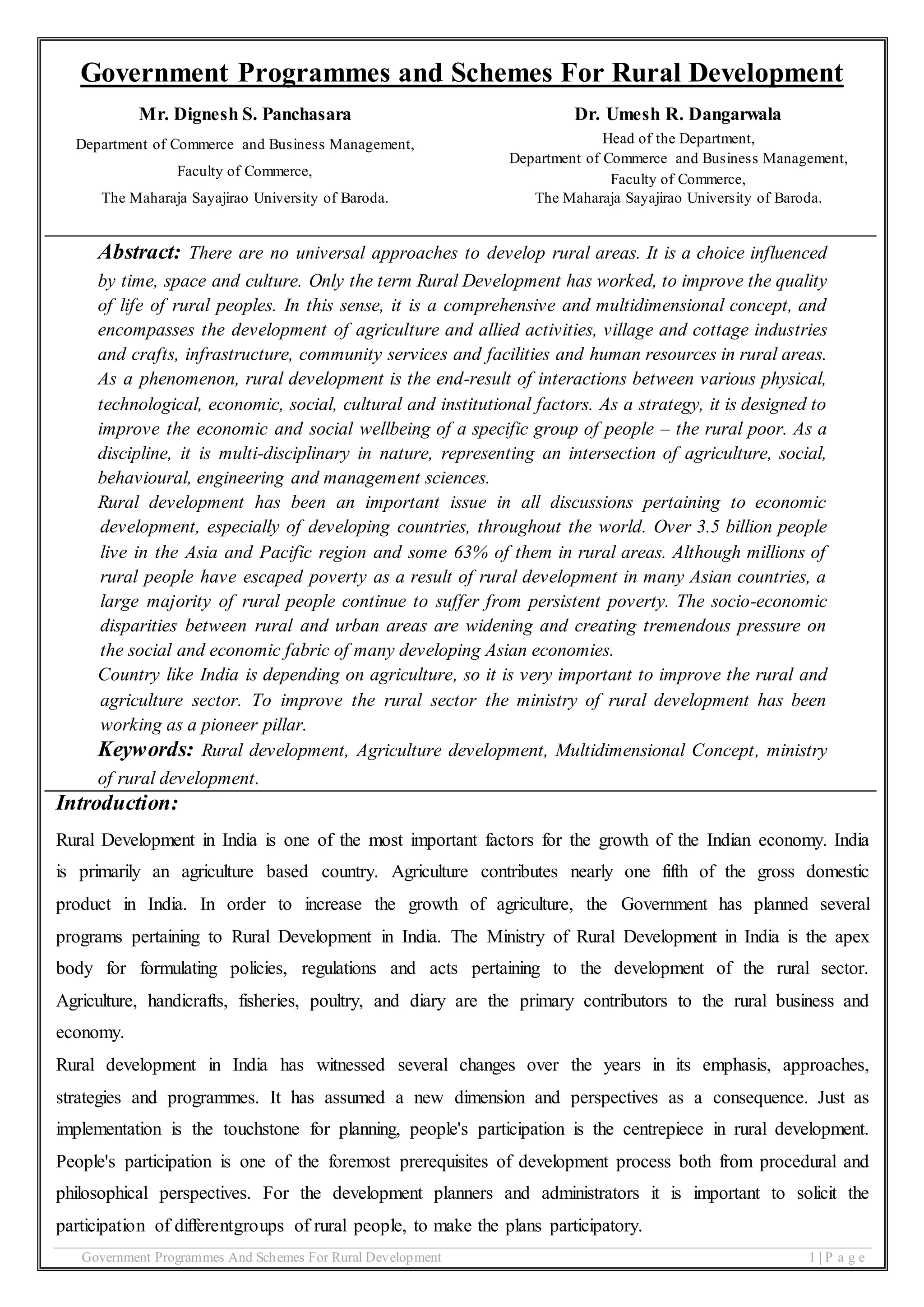 Government Programmes and Schemes For Rural Development | DOCX ...