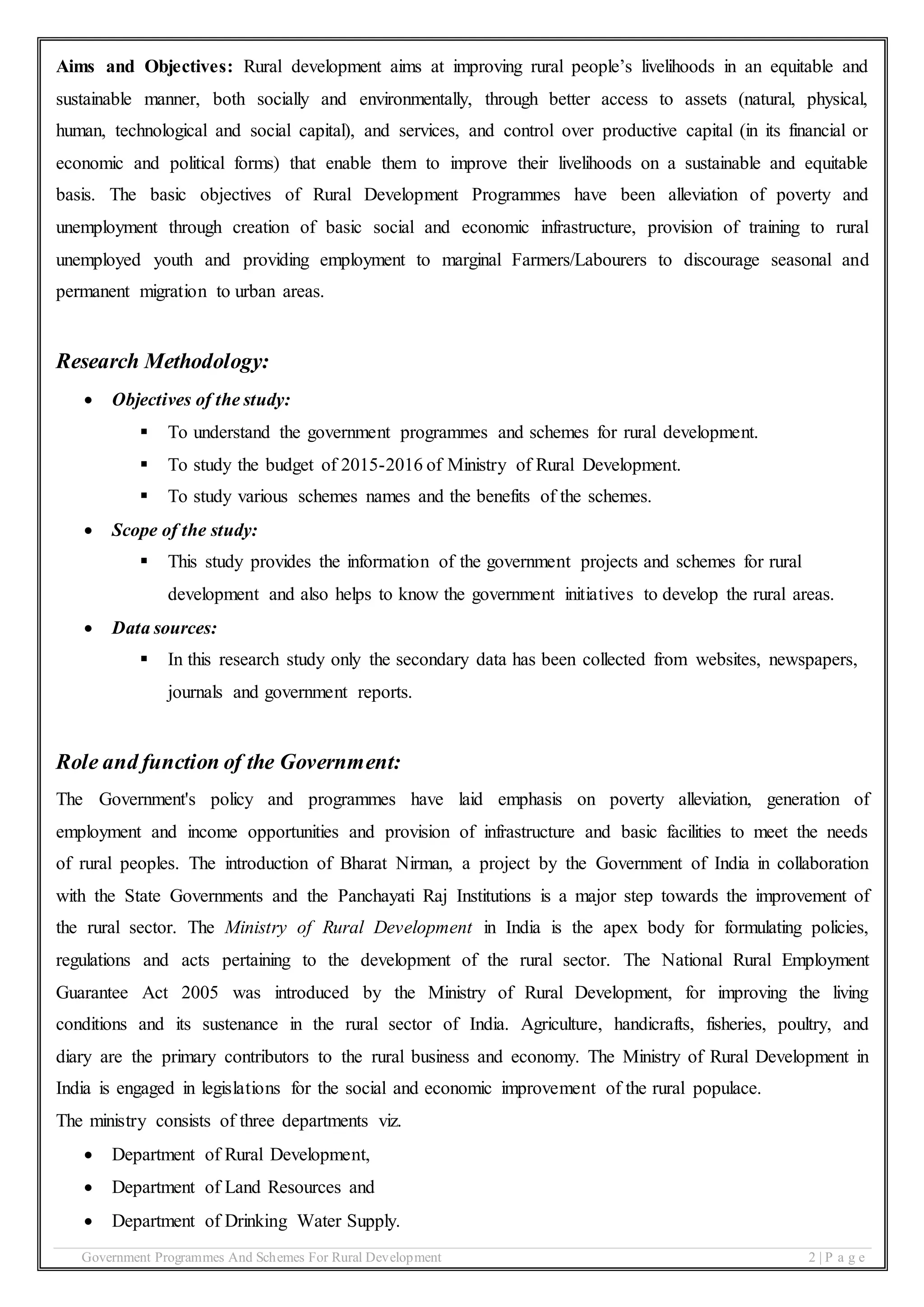 Government Programmes and Schemes For Rural Development | DOCX ...