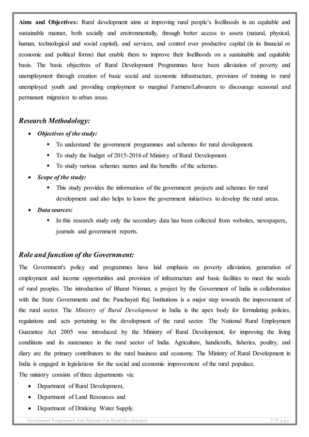 Government Programmes and Schemes For Rural Development | DOCX ...