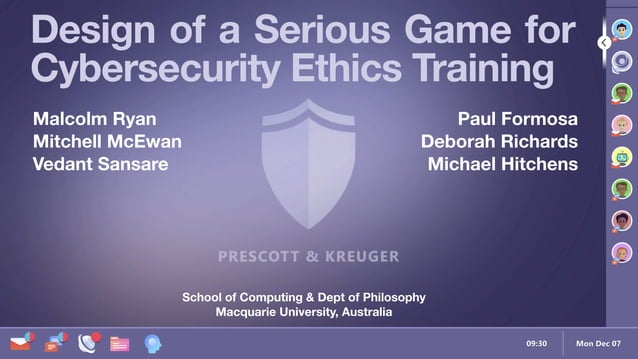 Design of a Serious Game for Cybersecurity Ethics Training | PPT