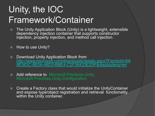 Dependency Injection Inversion Of Control And Unity | PPTX