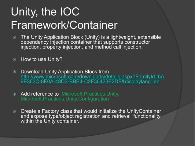 Dependency Injection Inversion Of Control And Unity | PPTX