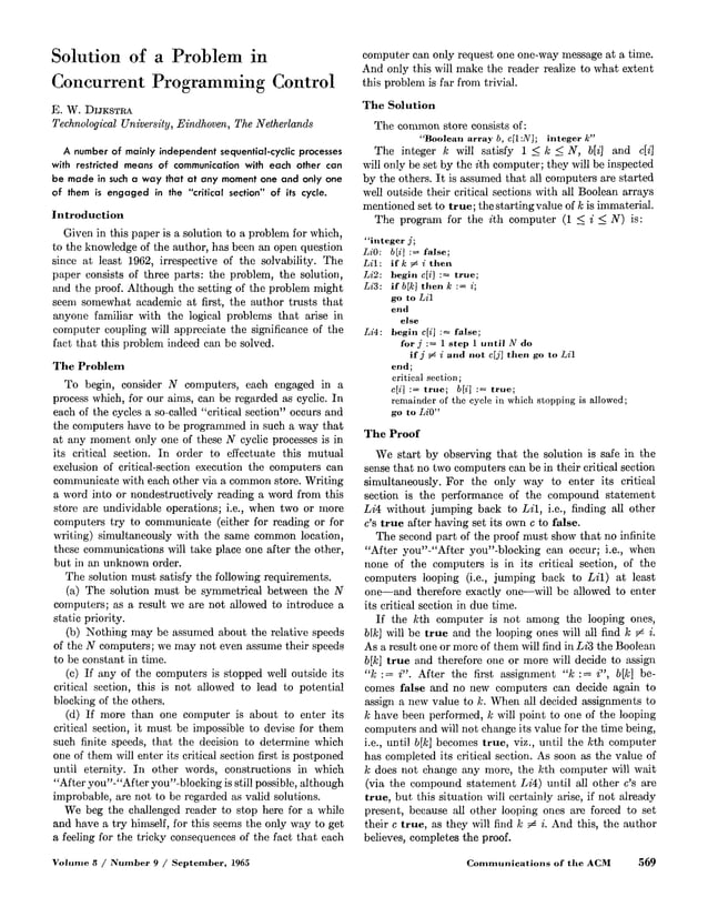 Solution of a Problem in Concurrent Programming Control : Notes | PDF