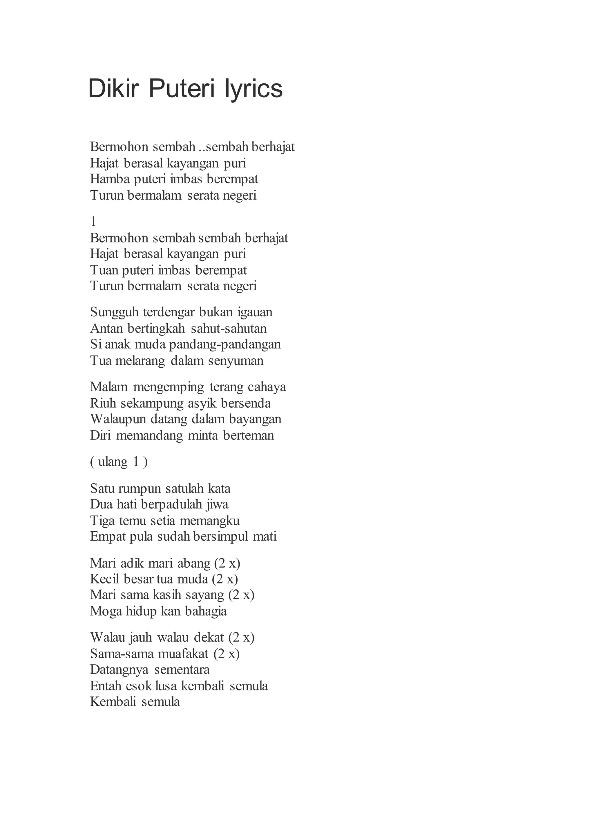 Dikir puteri lyrics | DOCX