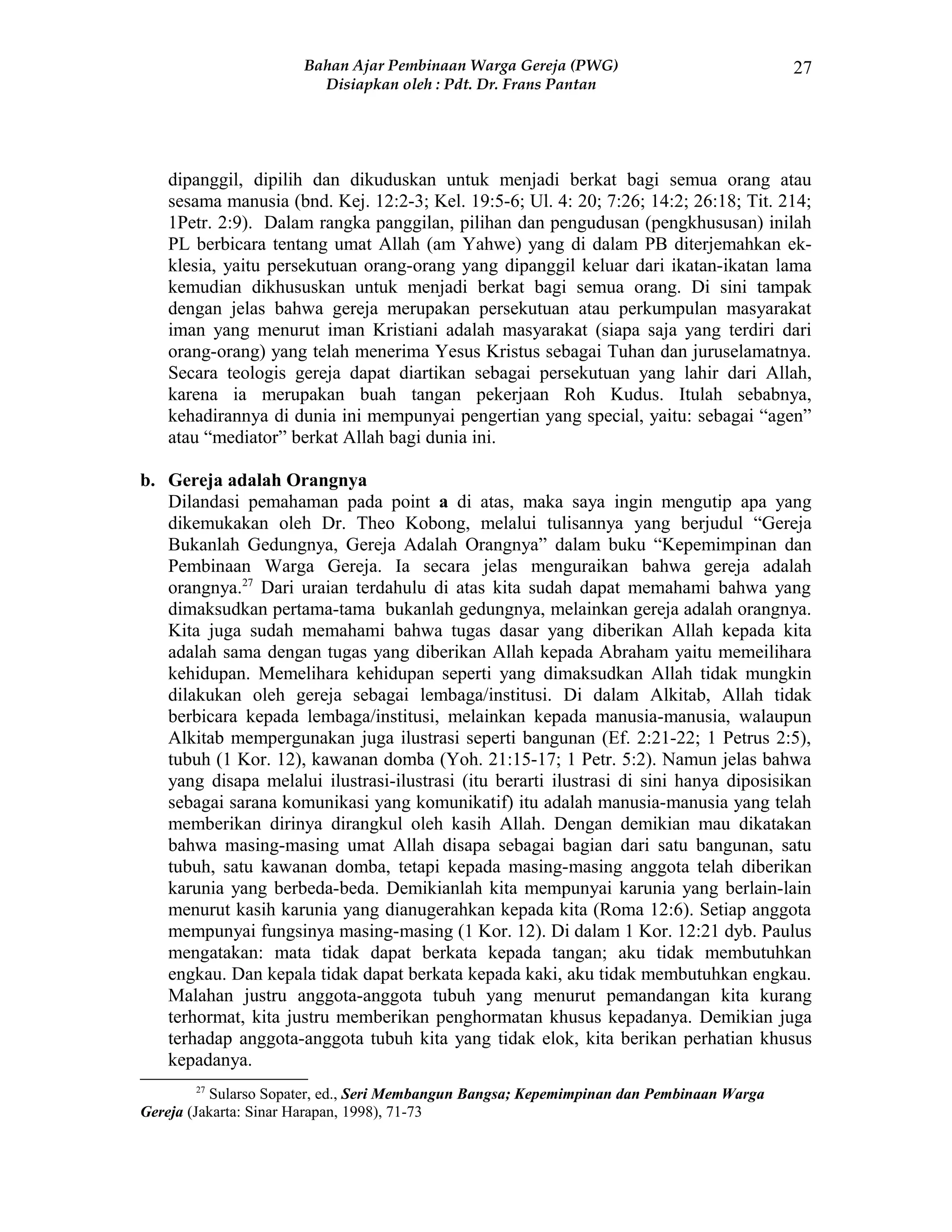 Diktat Pembinaan Warga Gereja | DOC