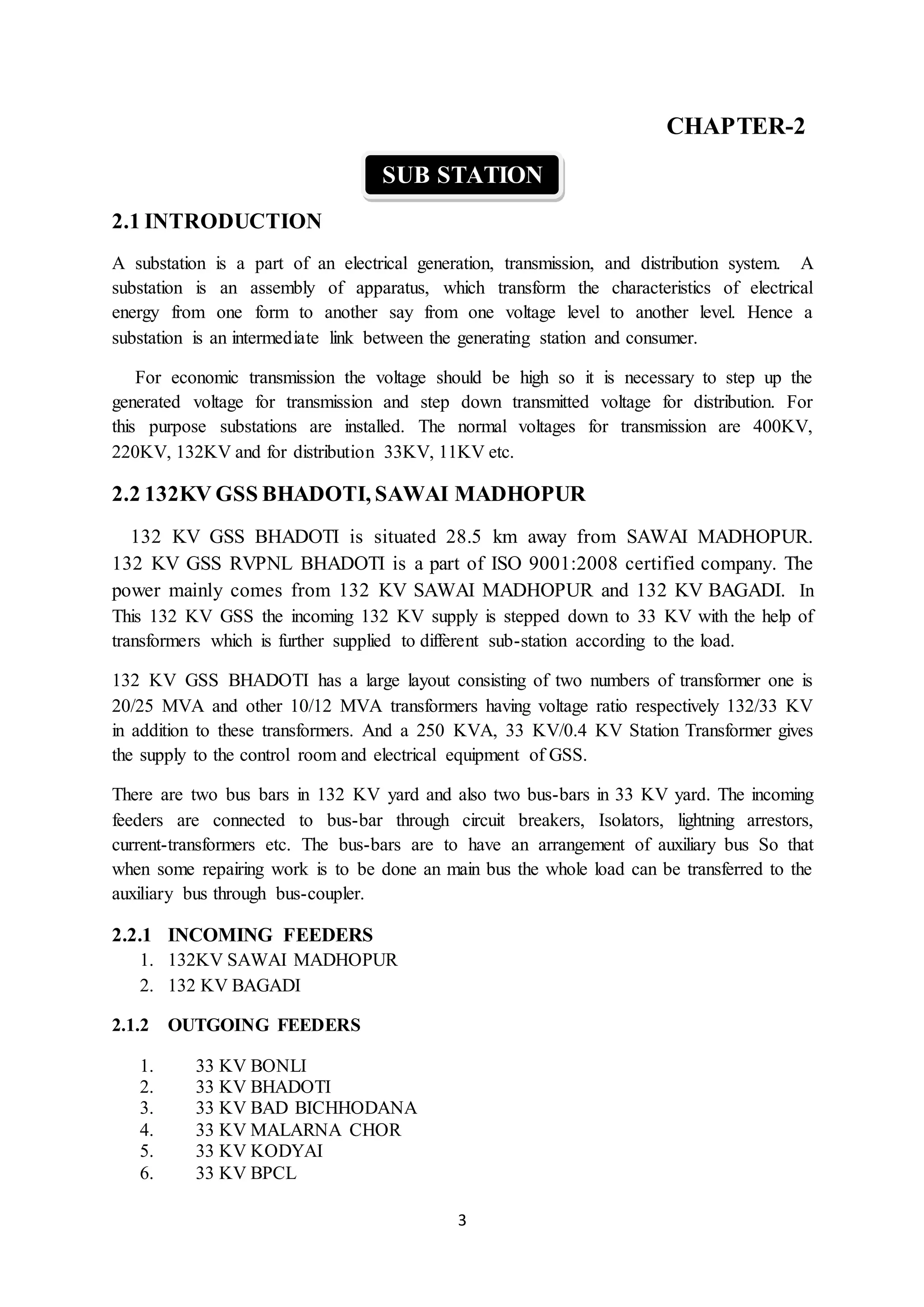 A training report on 132 KV GSS, BHADOTI, sawai madhopur | DOCX