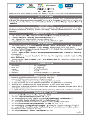 Sr. Manager Accounts , Finance & commercial , 16years+Exp. Chandigarh | PDF