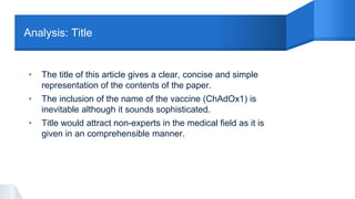 Analysis of a Scientific Article | PPTX