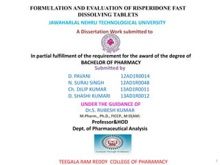 Formulation and Evaluation of Risperidone Fast Dissolving Tablets | PPTX
