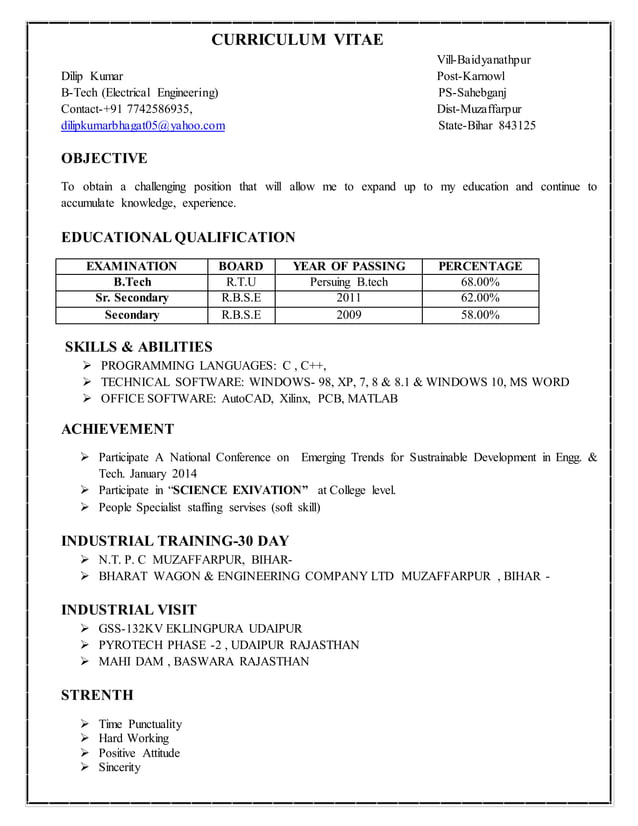 Dilip kumar curriculum vitae | DOCX | Technology & Computing