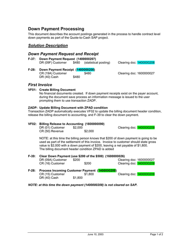 Dilip sadh down payment processing | PDF