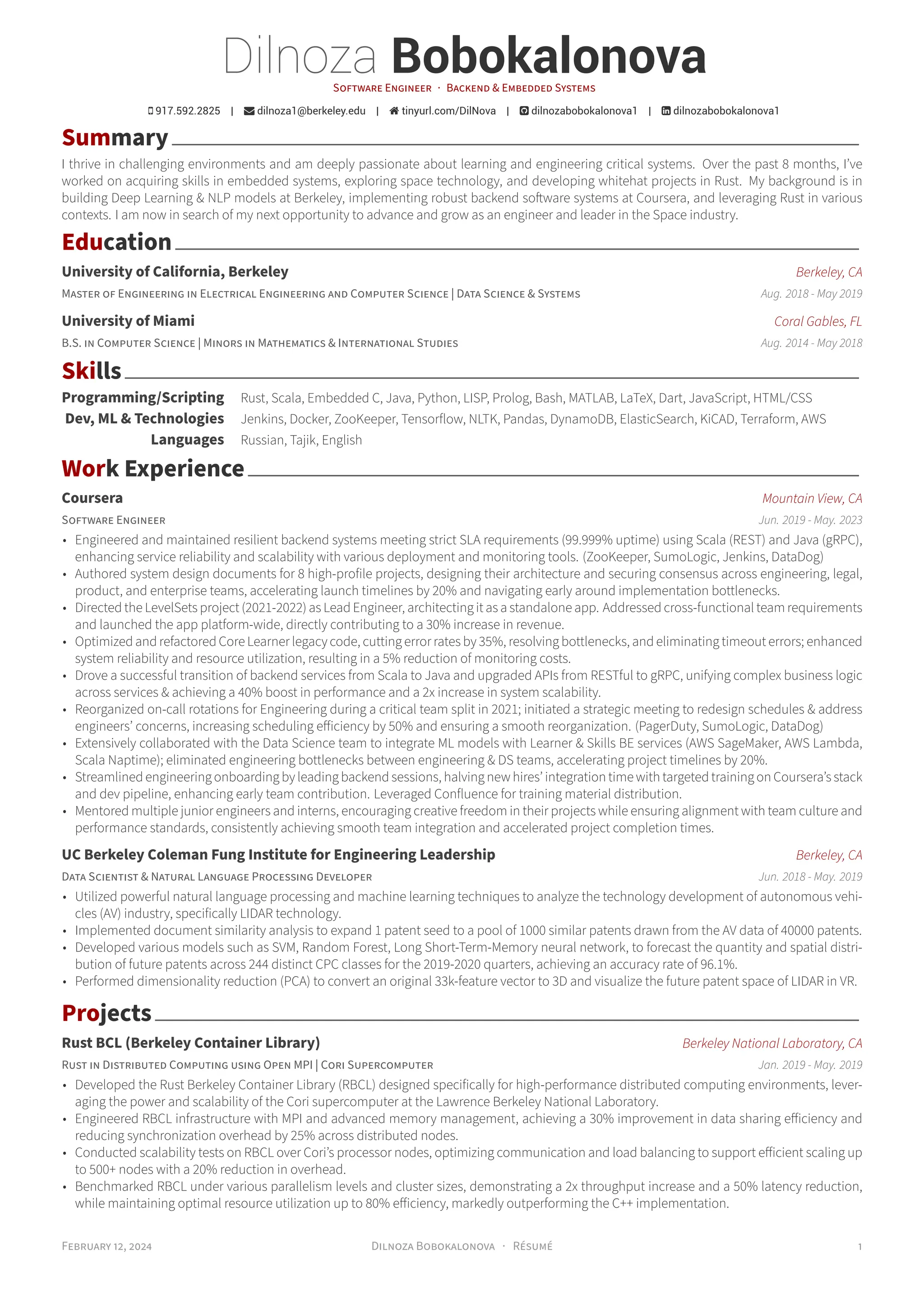 Dilnoza Bobokalonova Resume | Embedded Systems Engineering | Backend ...